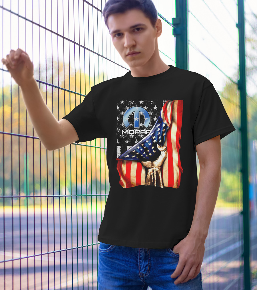 MOPAR American Flag Grunge Style With Fist And Stars T-Shirt