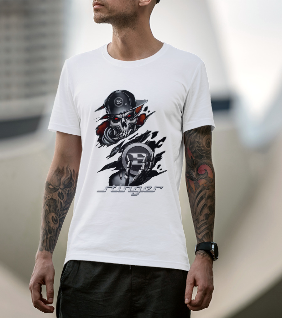 Stinger Skull With Hat And Logo Emblem T-Shirt