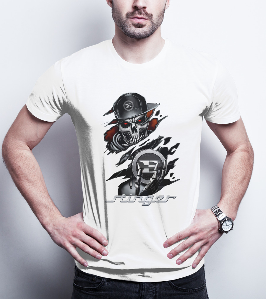 Stinger Skull With Hat And Logo Emblem T-Shirt