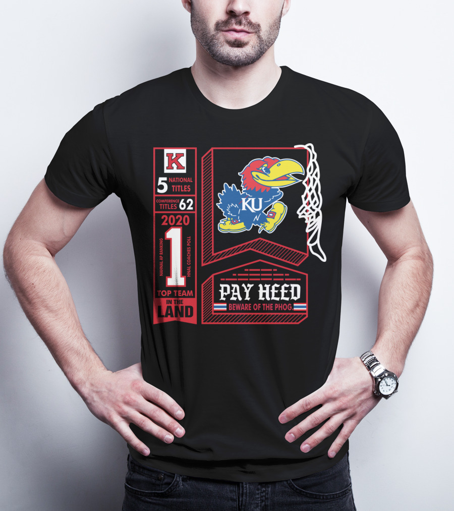 5 National Titles KU Jayhawks 62 Conference Titles Top Team In The Land Pay Heed Beware Of The Phog T-Shirt