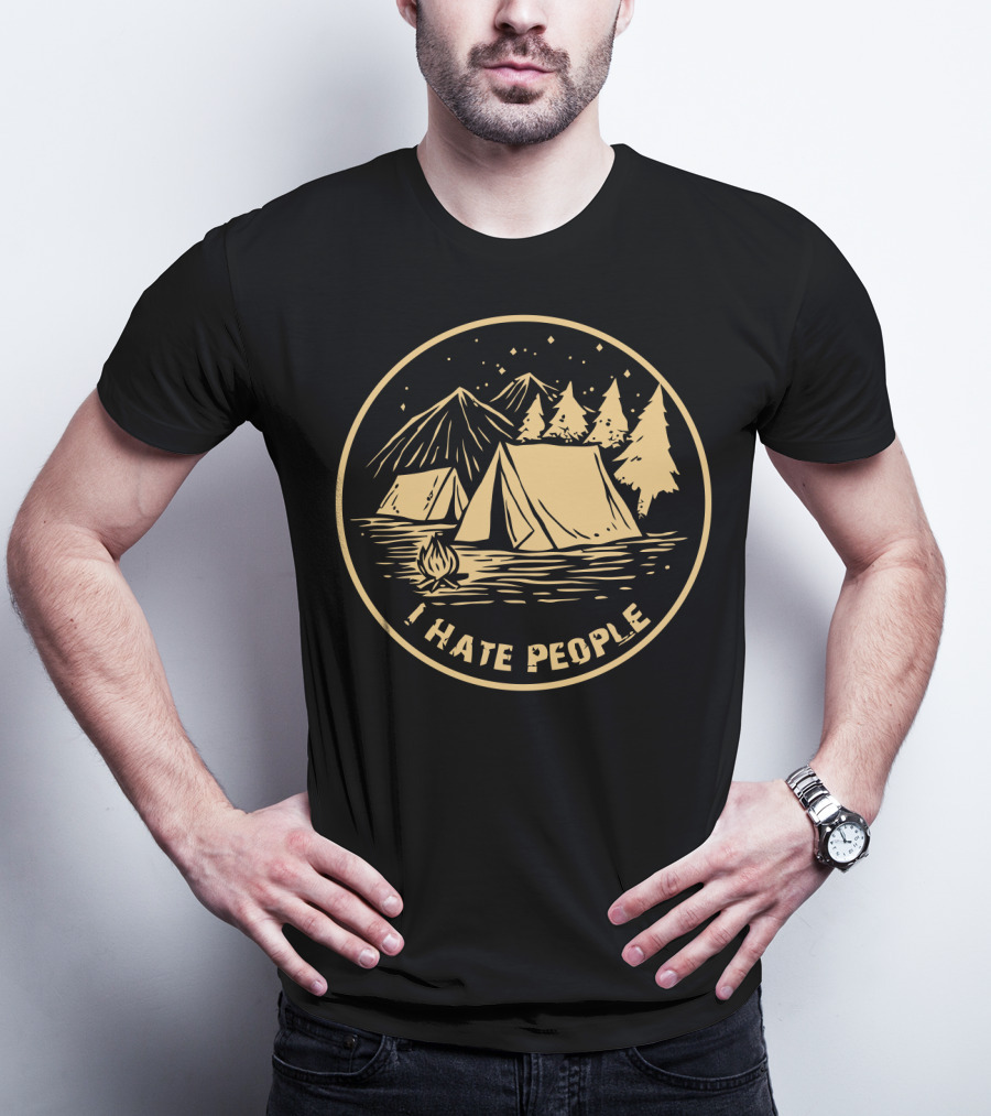 I Hate People Camping Tents Mountains Campfire Night Sky T-Shirt