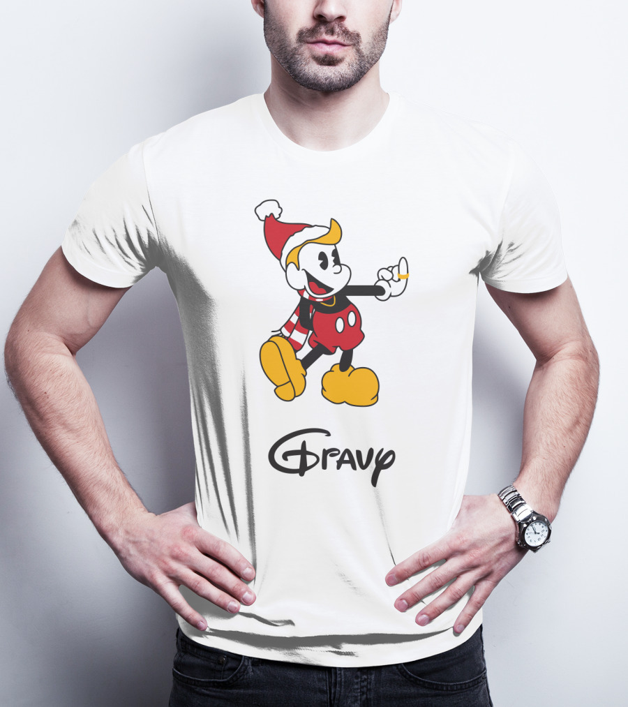 Gravy Christmas Cartoon Character With Santa Hat And Scarf T-Shirt