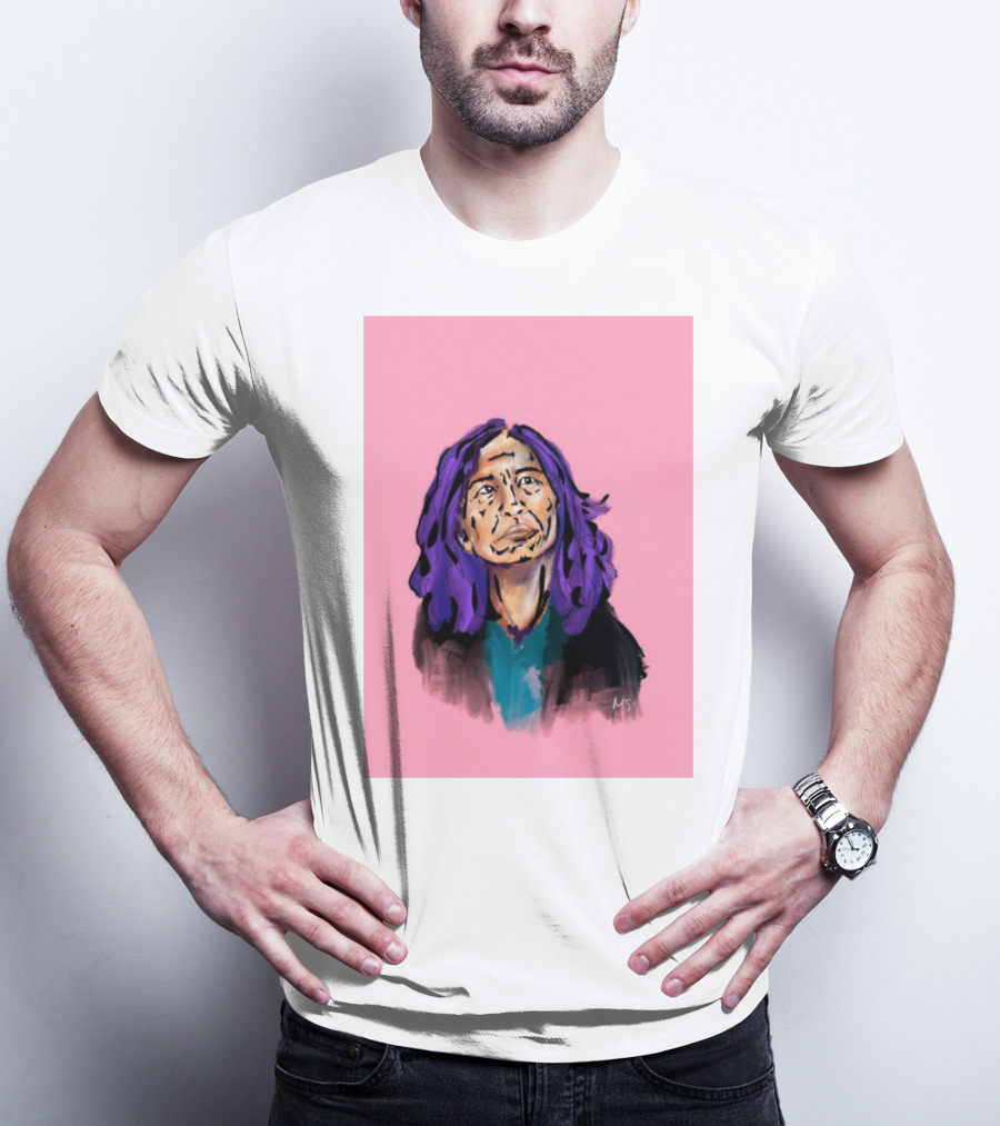Emergency Fundraising Purple Haired Person On Pink Background T-Shirt