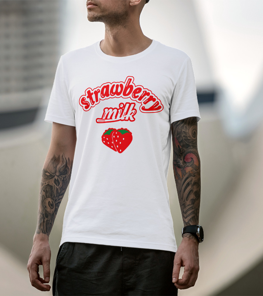 Strawberry Milk Red Text With Strawberries T-Shirt