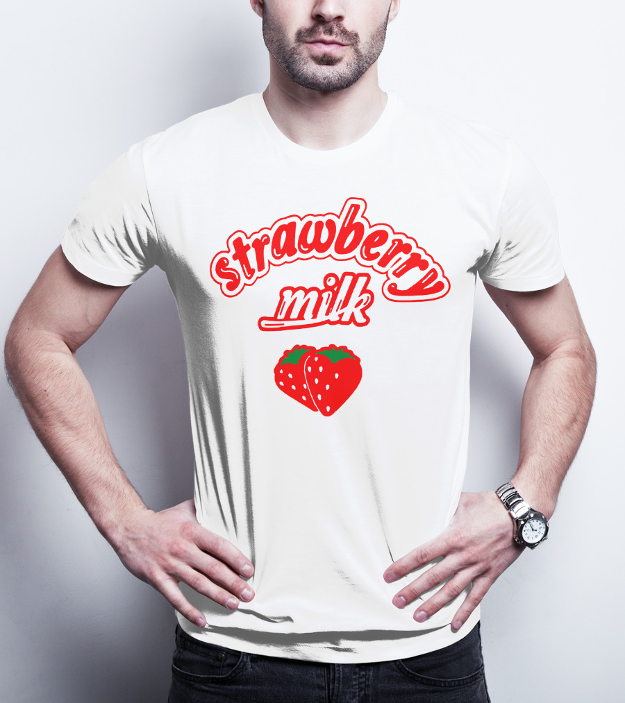 Strawberry Milk Red Text With Strawberries T-Shirt