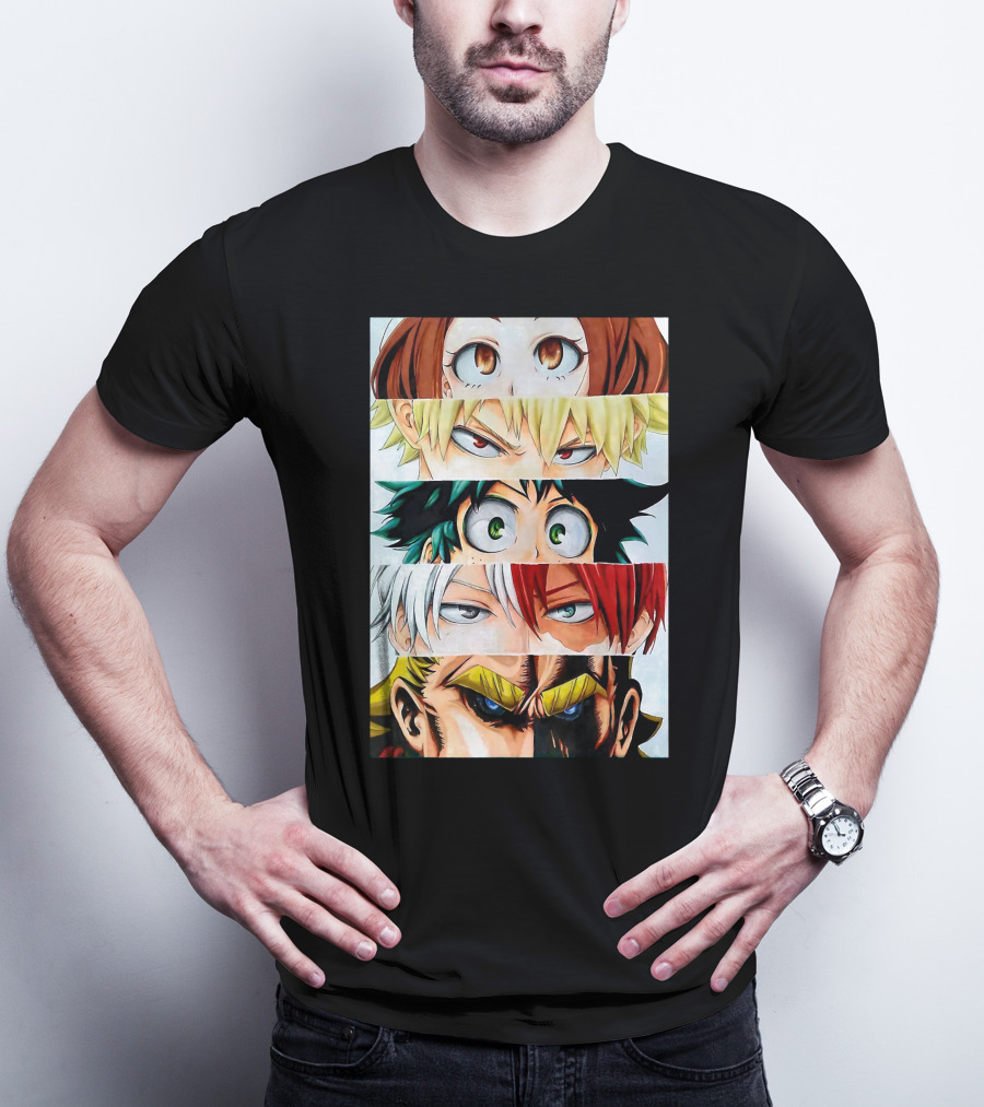 Academia My Hero Characters Staring Eyes Todoroki Midoriya All Might T-Shirt