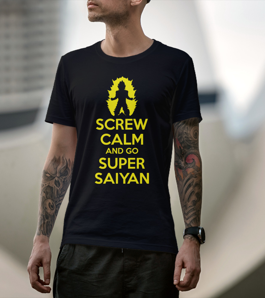 Screw Calm And Go Super Saiyan Silhouette Yellow Aura T-Shirt