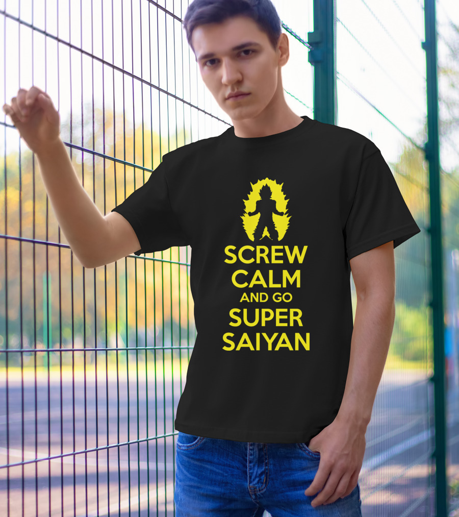 Screw Calm And Go Super Saiyan Silhouette Yellow Aura T-Shirt