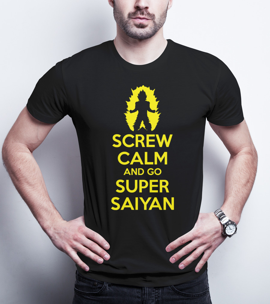 Screw Calm And Go Super Saiyan Silhouette Yellow Aura T-Shirt