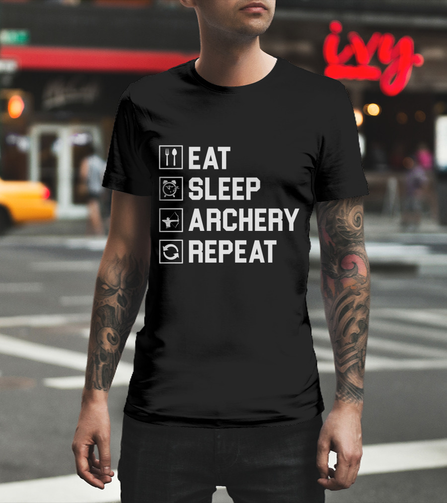 Eat Sleep Archery Repeat Iconic Routine Symbols T-Shirt