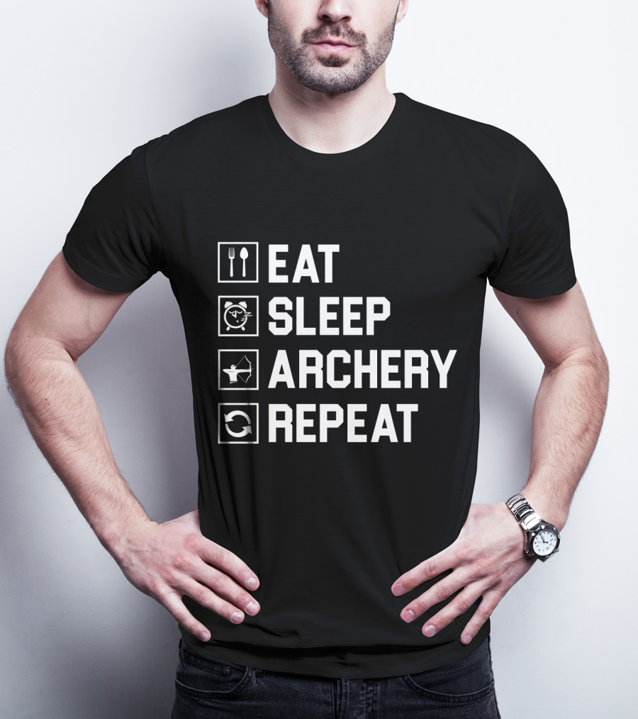 Eat Sleep Archery Repeat Iconic Routine Symbols T-Shirt