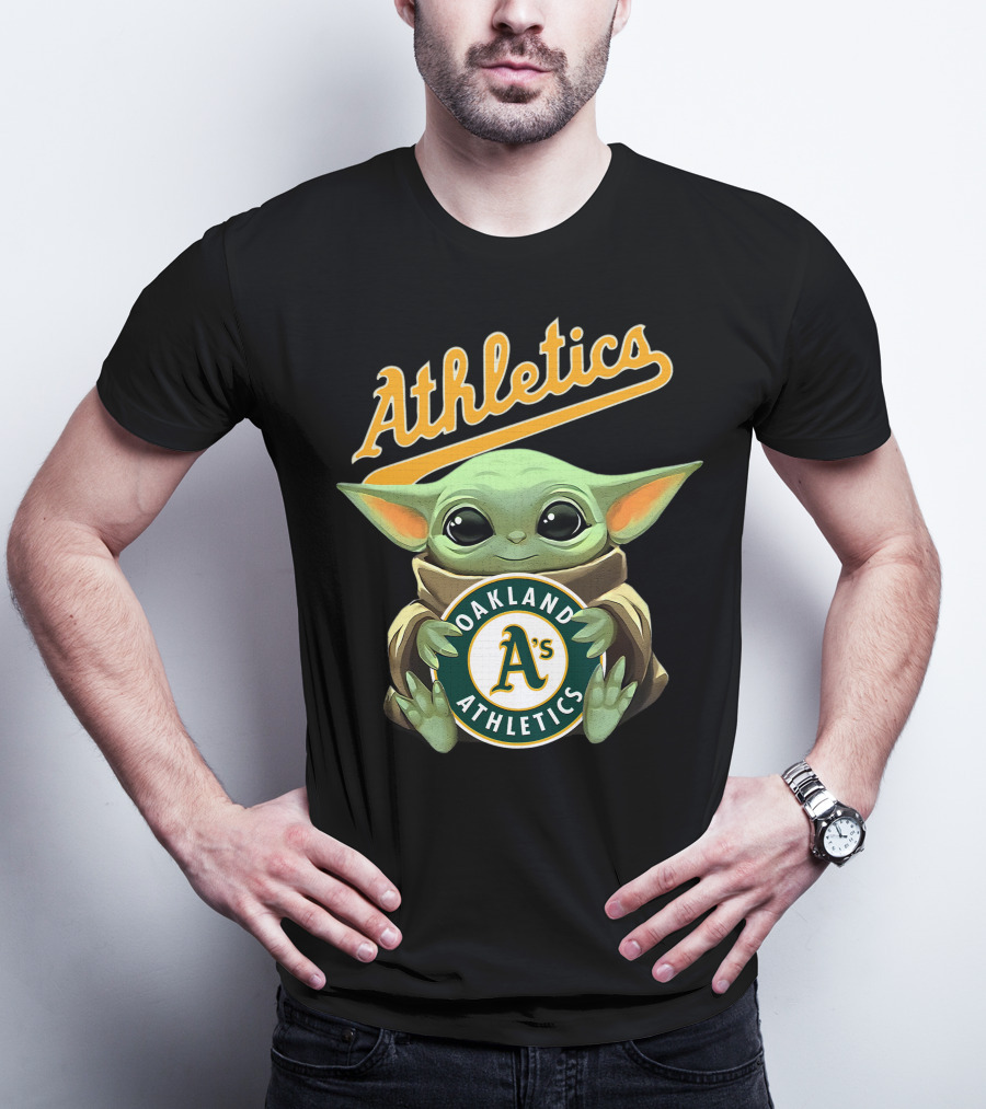 Oakland Athletics Baby Yoda Hugging A's Baseball T-Shirt