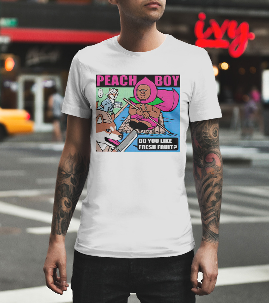 Peach Boy Do You Like Fresh Fruit Toru Owashi Manga-Style Adventure Rafting With Dog And Monkey T-Shirt