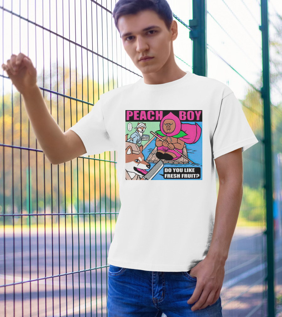 Peach Boy Do You Like Fresh Fruit Toru Owashi Manga-Style Adventure Rafting With Dog And Monkey T-Shirt