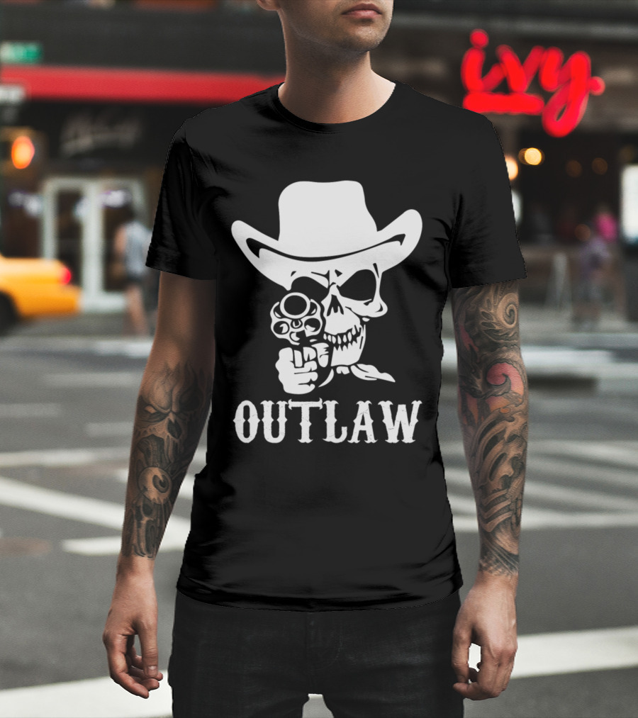 19 Outlaw Cowboy Motorbike 0997 Vintage Wild West Adventure Rider T-Shirt