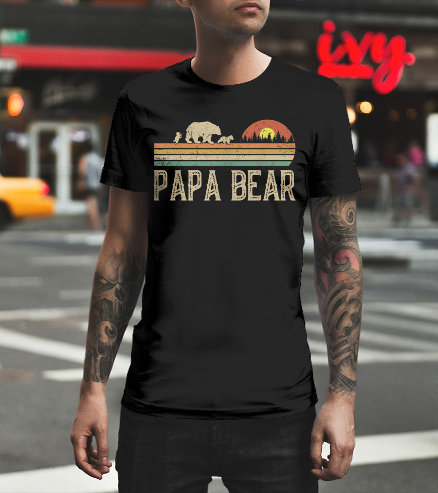 Papa Bear Vintage Sunset Bear Family Wildling Dad T-Shirt