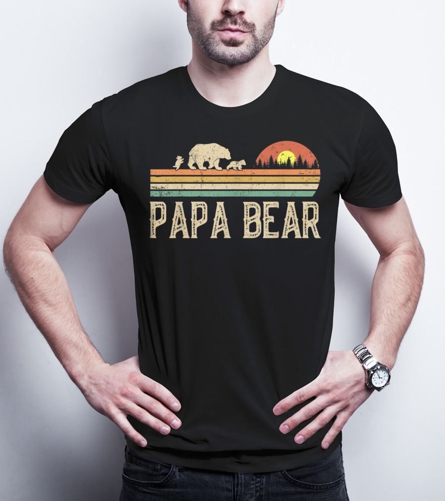 Papa Bear Vintage Sunset Bear Family Wildling Dad T-Shirt