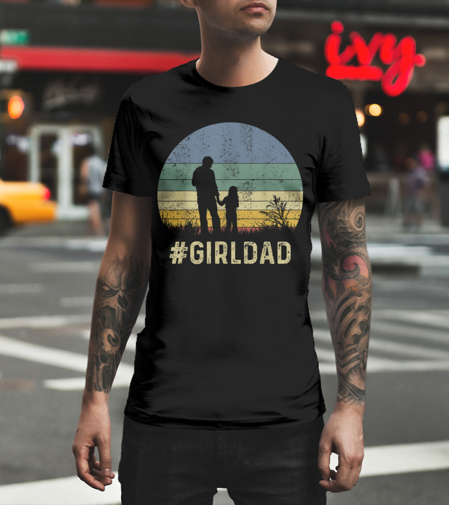 Father And Daughter Vintage Sunset #GirlDad T-Shirt