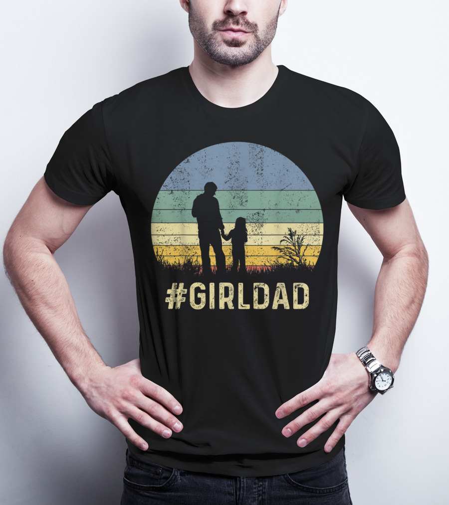 Father And Daughter Vintage Sunset #GirlDad T-Shirt