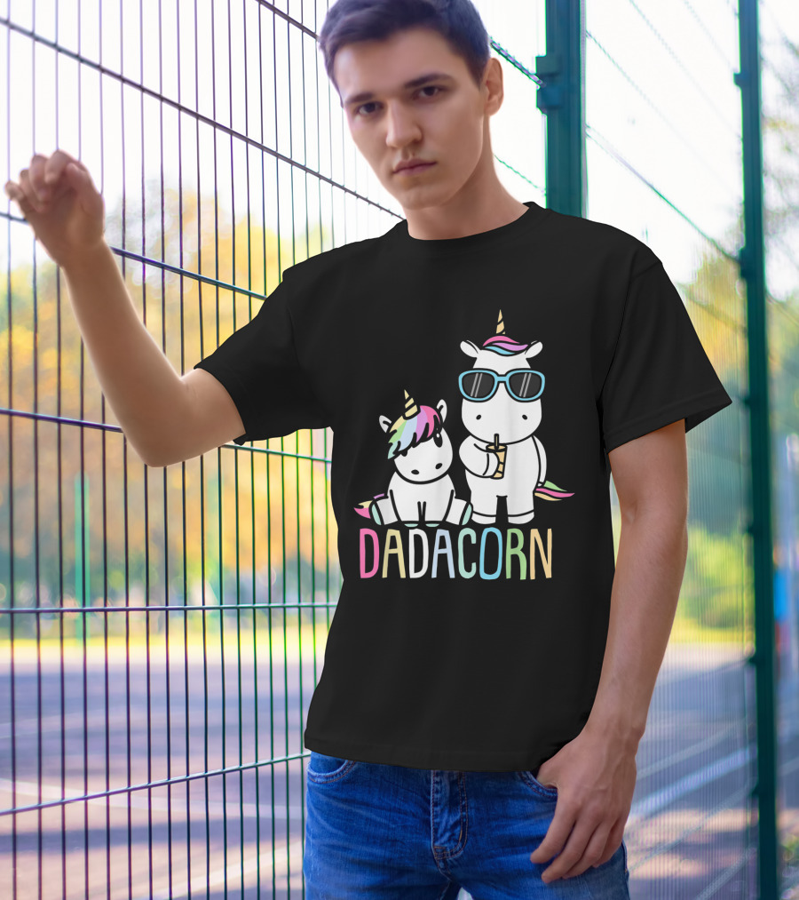 Funny Dadacorn Unicorn Dad Baby With Cute Rainbow Horns And Pastel Colors T-Shirt