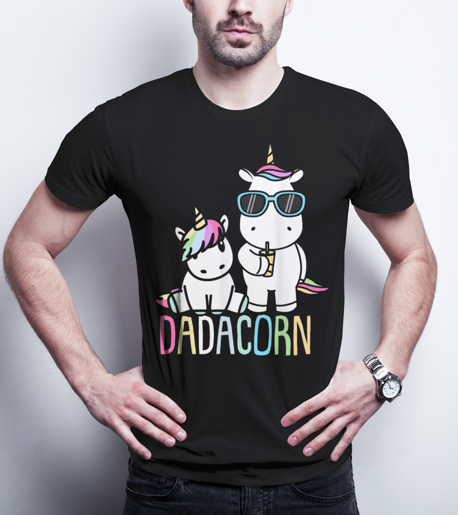 Funny Dadacorn Unicorn Dad Baby With Cute Rainbow Horns And Pastel Colors T-Shirt