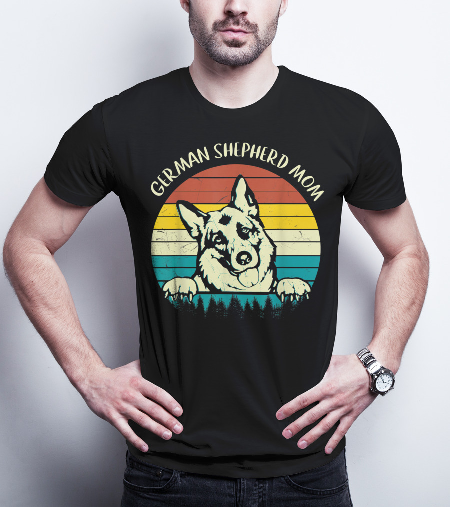 German Shepherd Mom Retro Sunset T-Shirt
