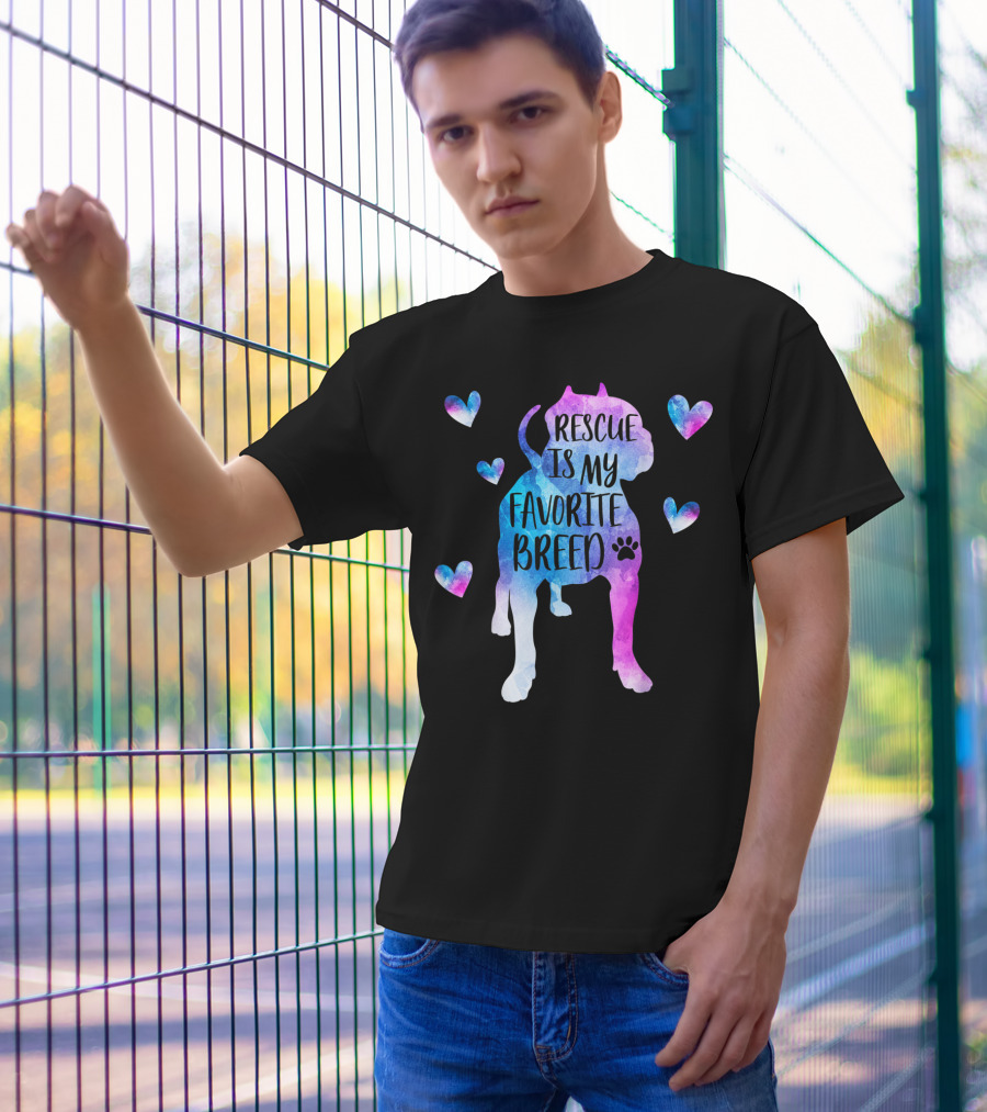 Rescue Is My Favorite Breed Watercolor Pitbull Hearts T-Shirt