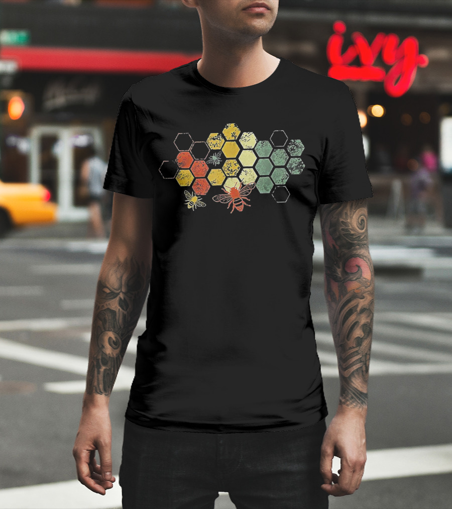 Beekeeper Beekeeping Honey Vintage Honeycomb Bees Hexagon T-Shirt