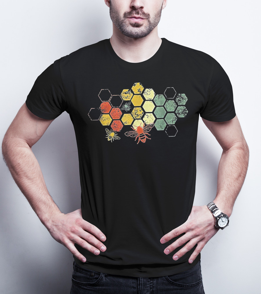 Beekeeper Beekeeping Honey Vintage Honeycomb Bees Hexagon T-Shirt