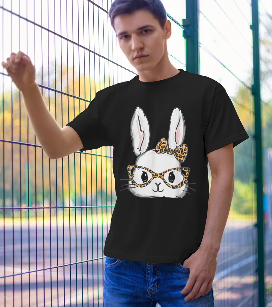 Bunny Rabbit Leopard Glasses Bow Easter T-Shirt