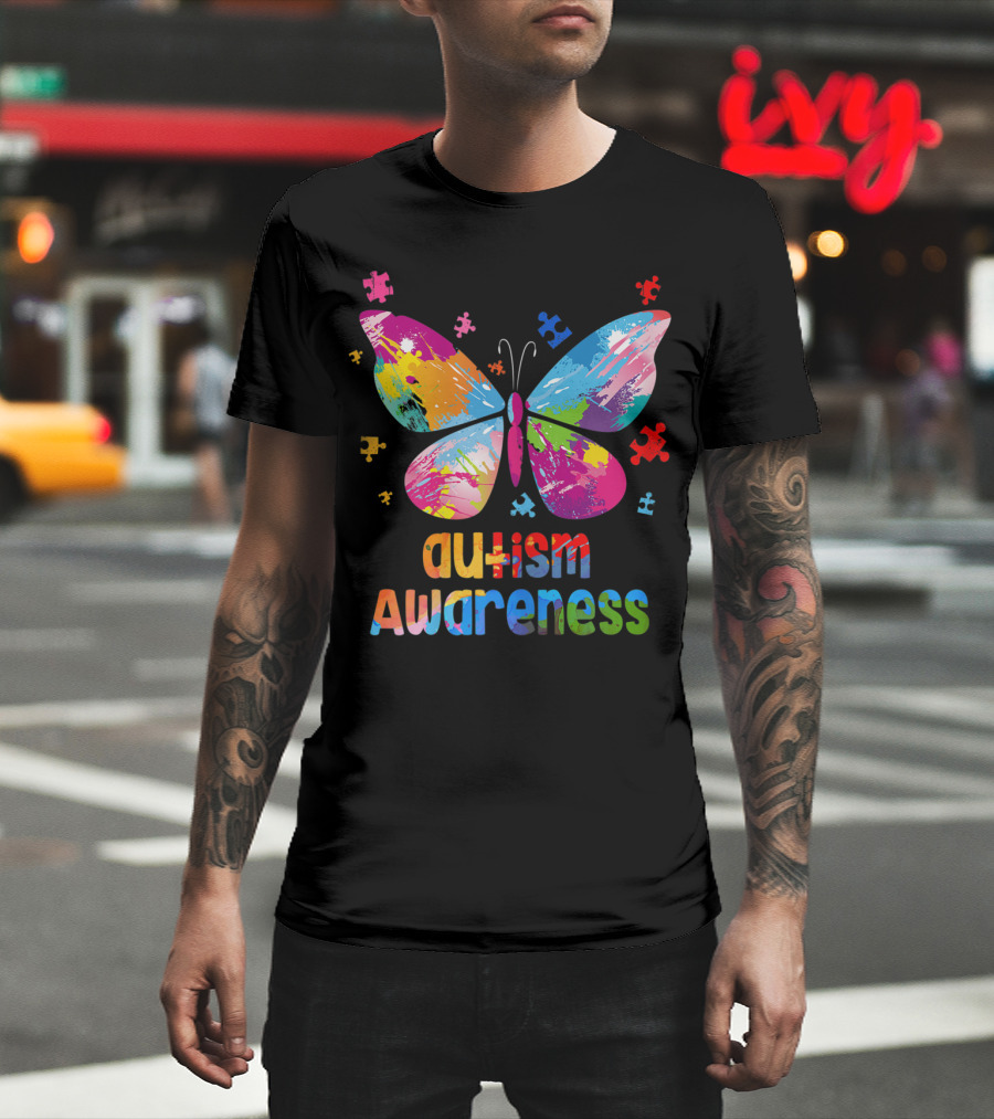 Autism Awareness Butterfly Puzzle Piece Girls T-Shirt