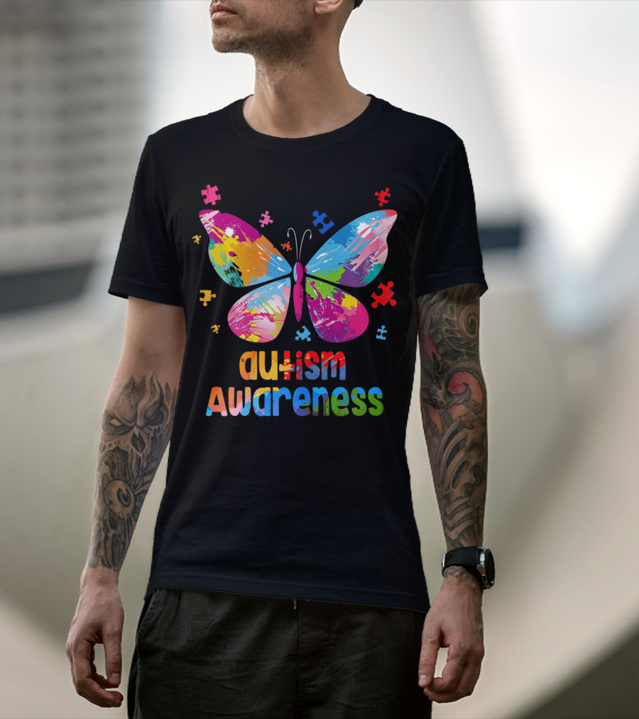 Autism Awareness Butterfly Puzzle Piece Girls T-Shirt