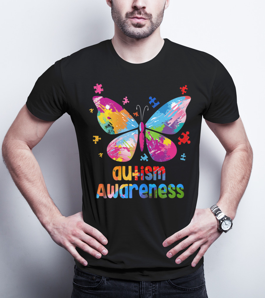 Autism Awareness Butterfly Puzzle Piece Girls T-Shirt