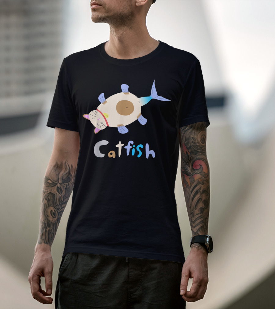 Catfish Sleeping Cat Head Fish Body Playful T-Shirt