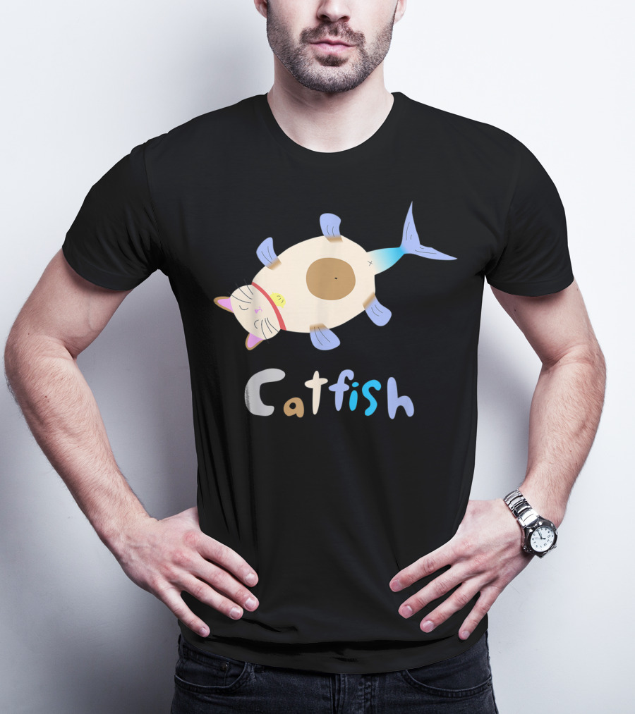 Catfish Sleeping Cat Head Fish Body Playful T-Shirt