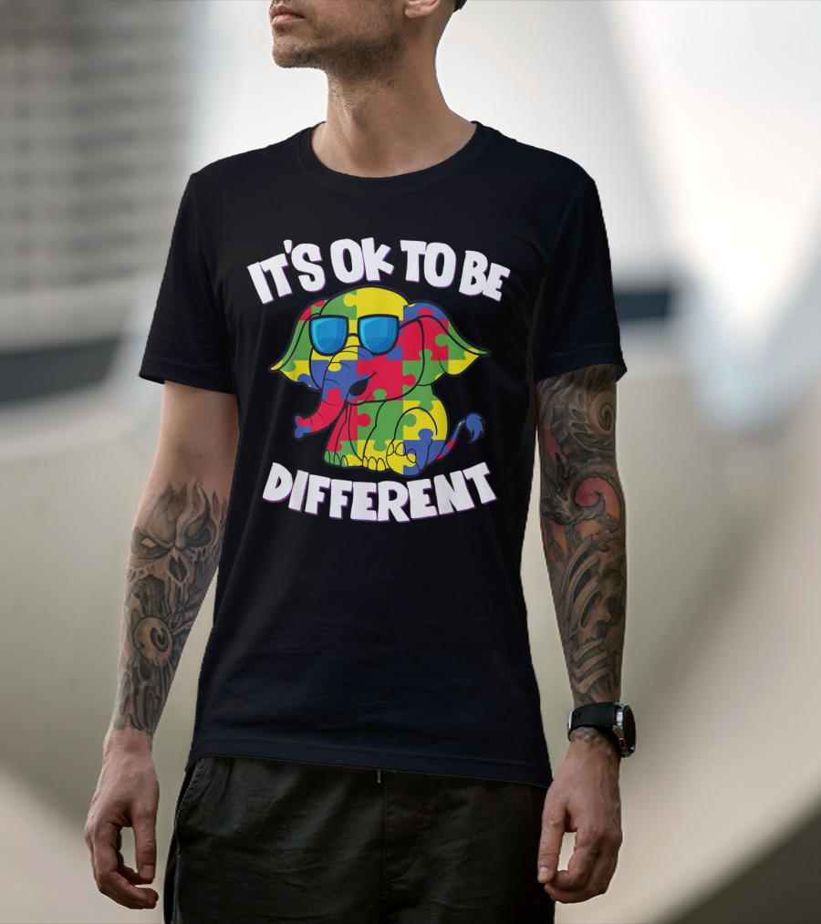 It's Ok To Be Different Autism Awareness Elephant Puzzle T-Shirt