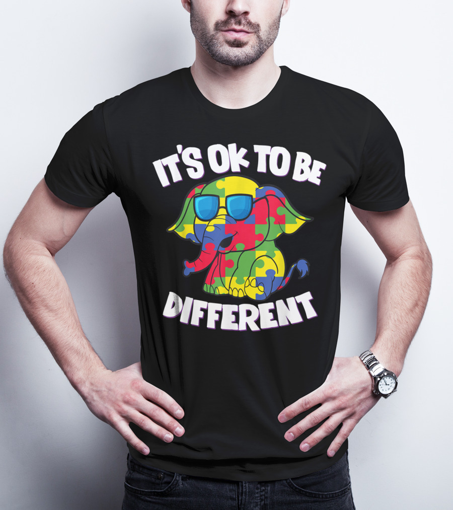It's Ok To Be Different Autism Awareness Elephant Puzzle T-Shirt