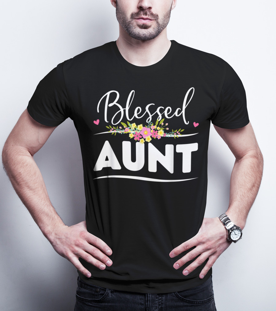 Blessed Aunt Floral Aunt Heart Accents Floral Arrangement T-Shirt