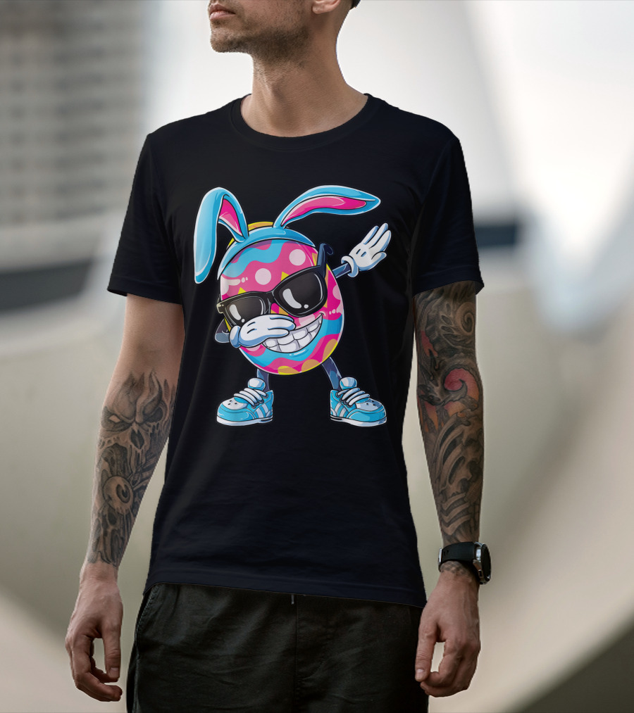 Dabbing Easter Egg With Bunny Ears And Sunglasses T-Shirt