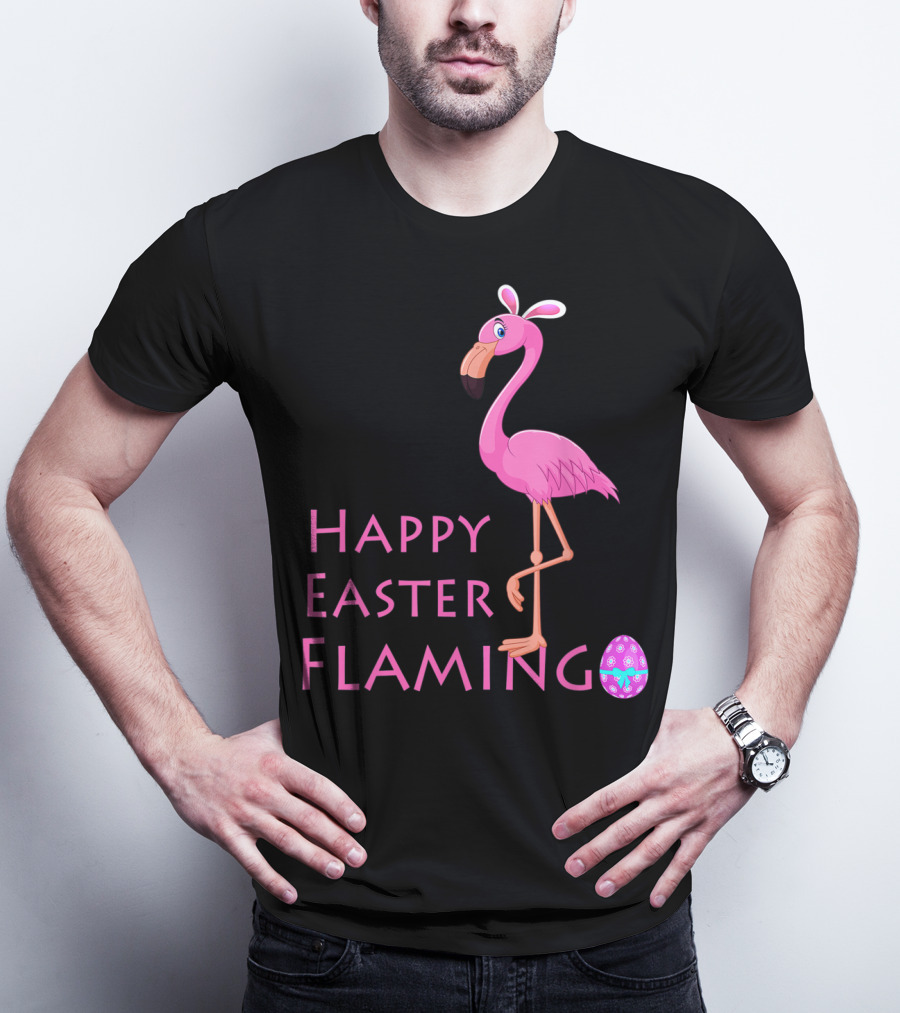 Happy Easter Flamingo Pink Bird Eggs Basket Women T-Shirt
