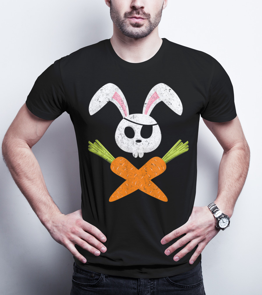 Funny Easter Bunny Rabbit Pirate Skull With Crossed Carrots T-Shirt