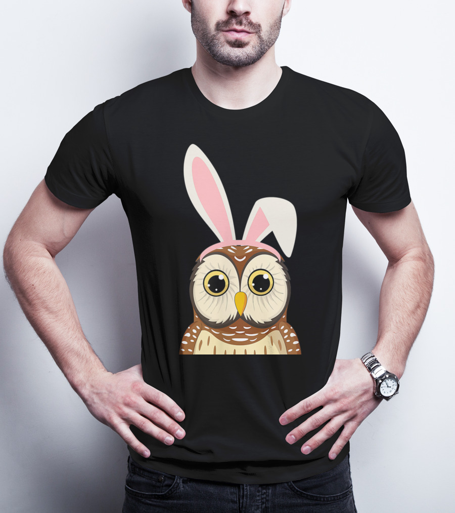 Funny Owl Bunny Ear Easter Egg Hunting Rabbit Day T-Shirt