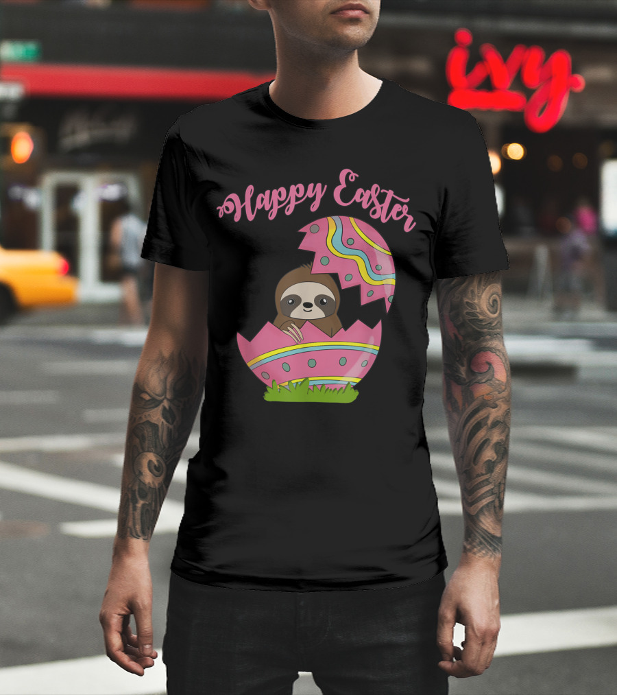 Happy Easter Sloth In Colorful Easter Egg T-Shirt