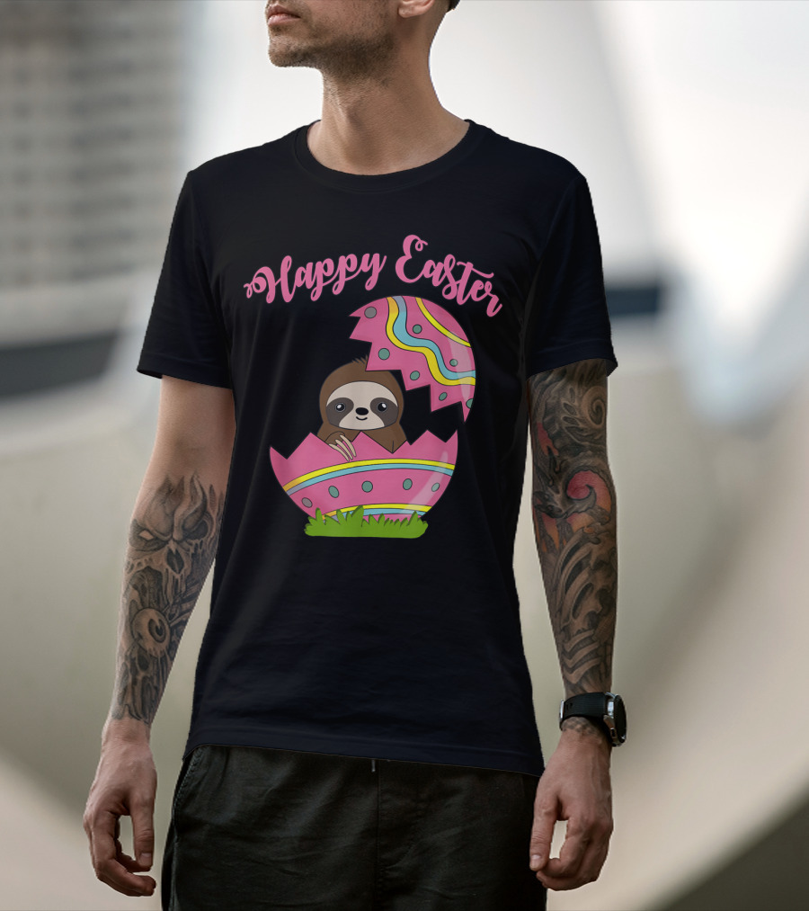 Happy Easter Sloth In Colorful Easter Egg T-Shirt