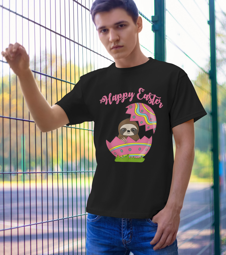 Happy Easter Sloth In Colorful Easter Egg T-Shirt