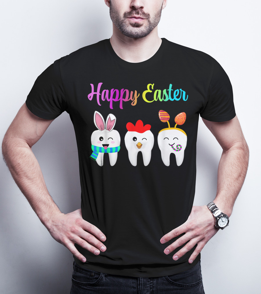 Happy Easter Tooth Bunny Chick Rabbit Eggs T-Shirt