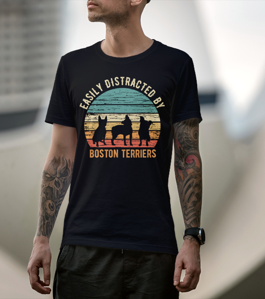 Easily Distracted By Boston Terriers Vintage Sunset T-Shirt
