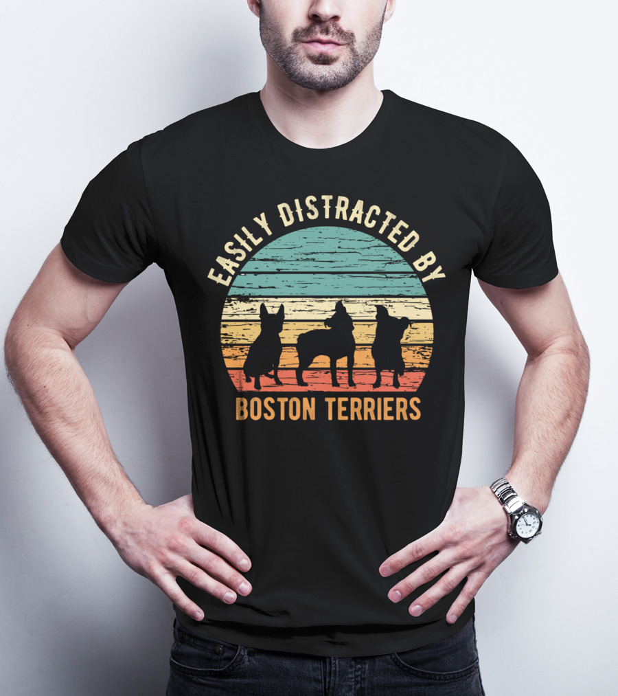 Easily Distracted By Boston Terriers Vintage Sunset T-Shirt
