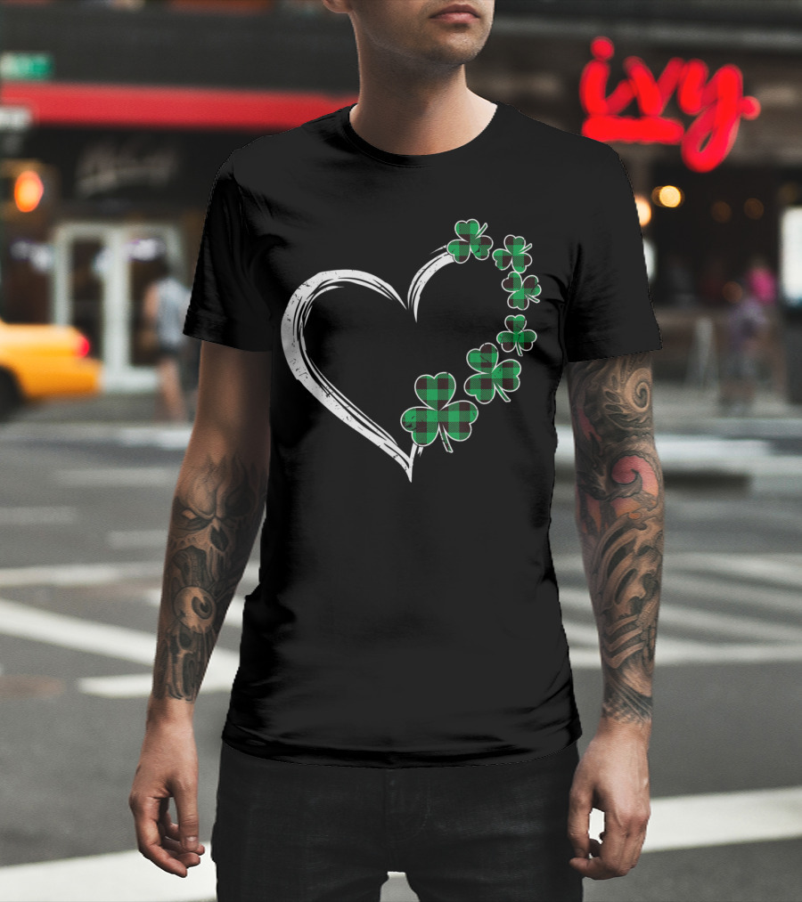 Heart Plaid Shamrock Clover Green T-Shirt