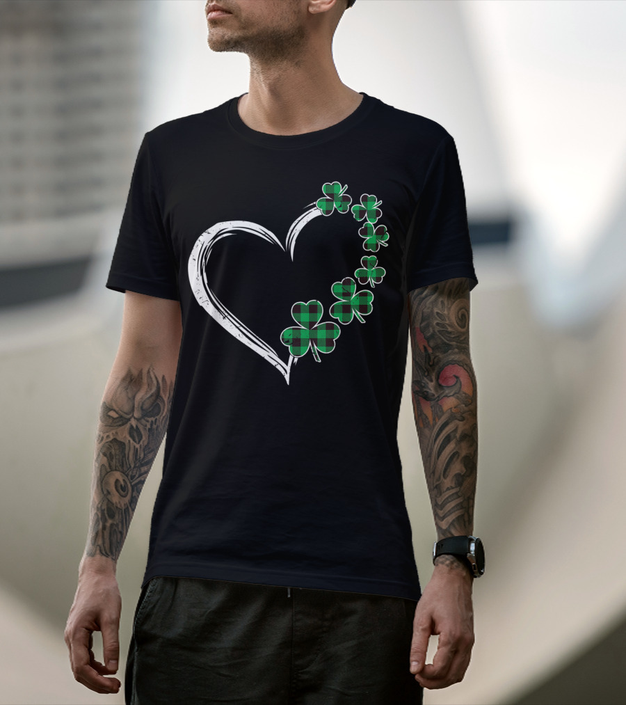 Heart Plaid Shamrock Clover Green T-Shirt